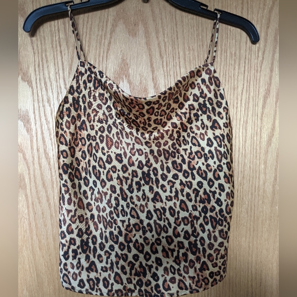 Zara | Tops | Zara Leopard Print Camisole Top With Gold Chain Strap ...